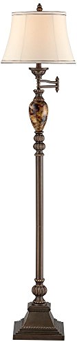kathy ireland Mulholland Rustic Vintage Swing Arm Floor Lamp Standing 61" Tall Bronze Marble Font Ivory Faux Silk Drum Shade Decor for Living Room Reading House Bedroom Home Family Office