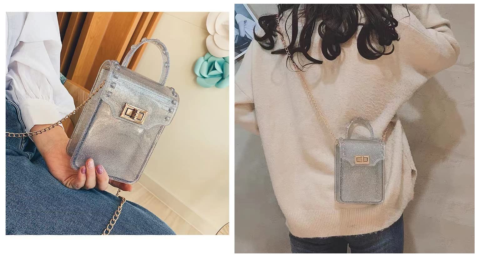 MIFORINES Jelly Crossbody Cell Phone wallets Shoulder Purses Handbag for Women (Silver)