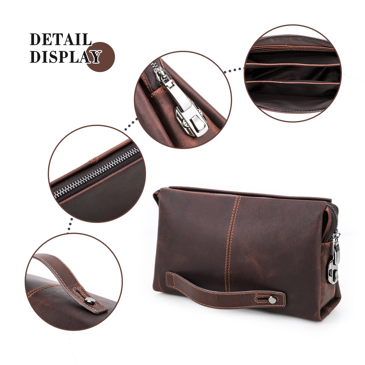 Leather Men Clutch Purse Bag Handmade Purse Wristlet Handbag Envelope Code Lock Wallet Anti Theft Clutch Purse Phone Holder Travel Bag, Coffee