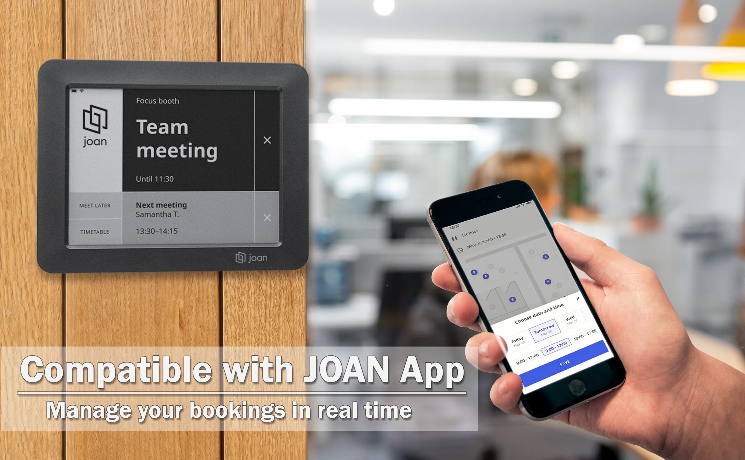 Joan 6 Black: Wireless E Ink Touch 6-Inch Display Meeting Scheduler - Smart Office Organizer, Calendar Sync