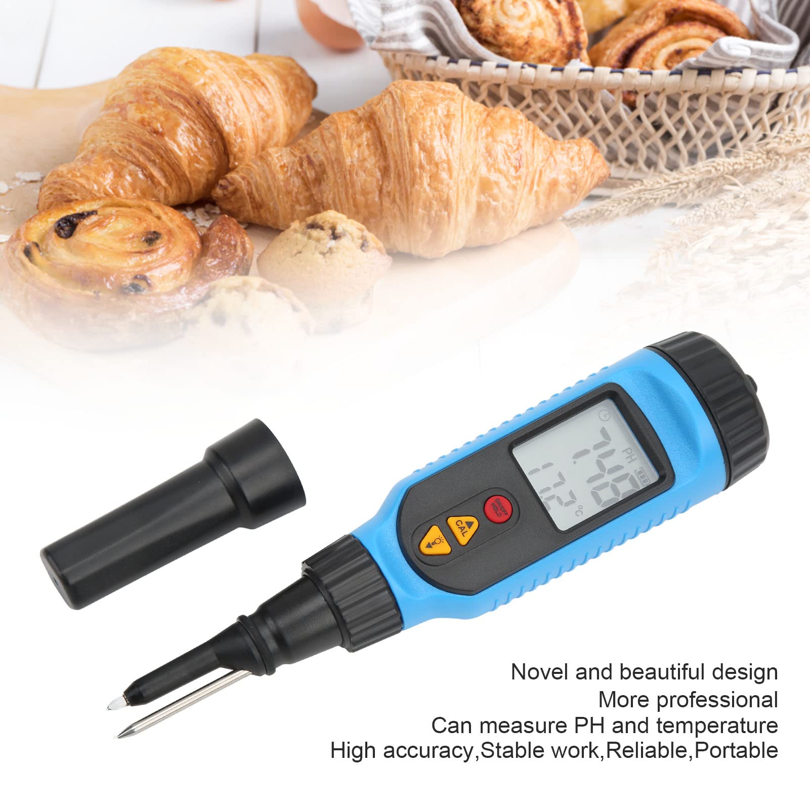 PH Tester Pen ABS High Accuracy PH Meter Pen with LCD Display for Bread Meat Fruit