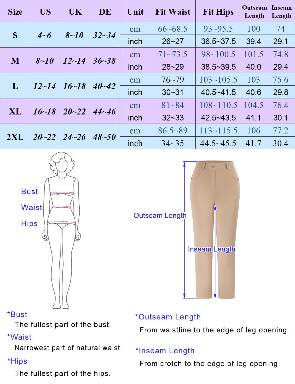 JACK SMITH Women Stretchy Straight Leg Yoga Dress Pants Elastic for Office Work Brown 2XL