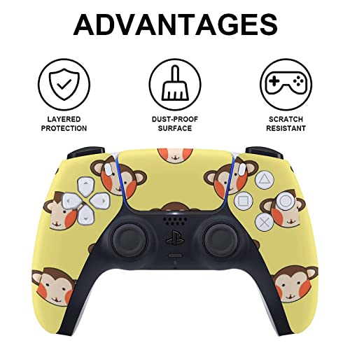 Monkey Head on Yellow Full Protective Skin Cover Design Wrap Decal Sticker Compatible with PS5 Digital Edition Console and Controller