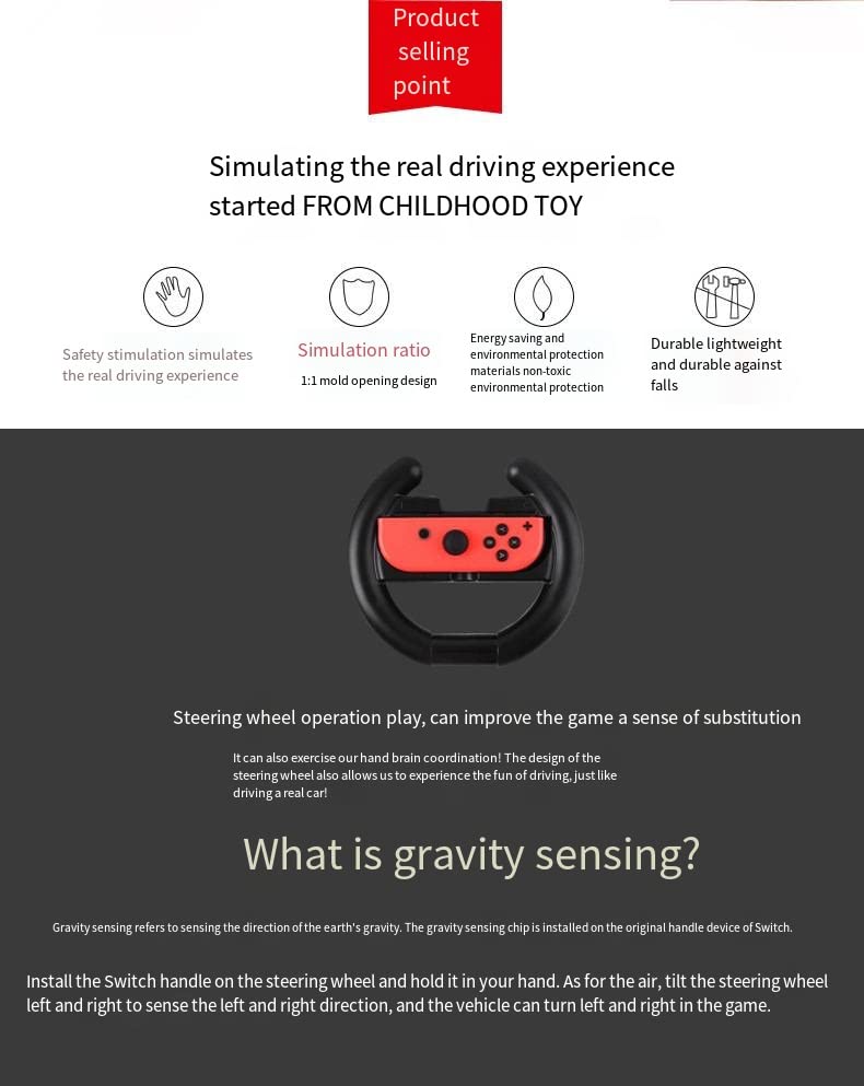 Mmwpqbd for Nintendo Switchh Game Aiming Wheel Mario Racing 8 Bracket Accessories Left and Right Double Handle Grip 1 Set Total 2 Brackets ☆ Black