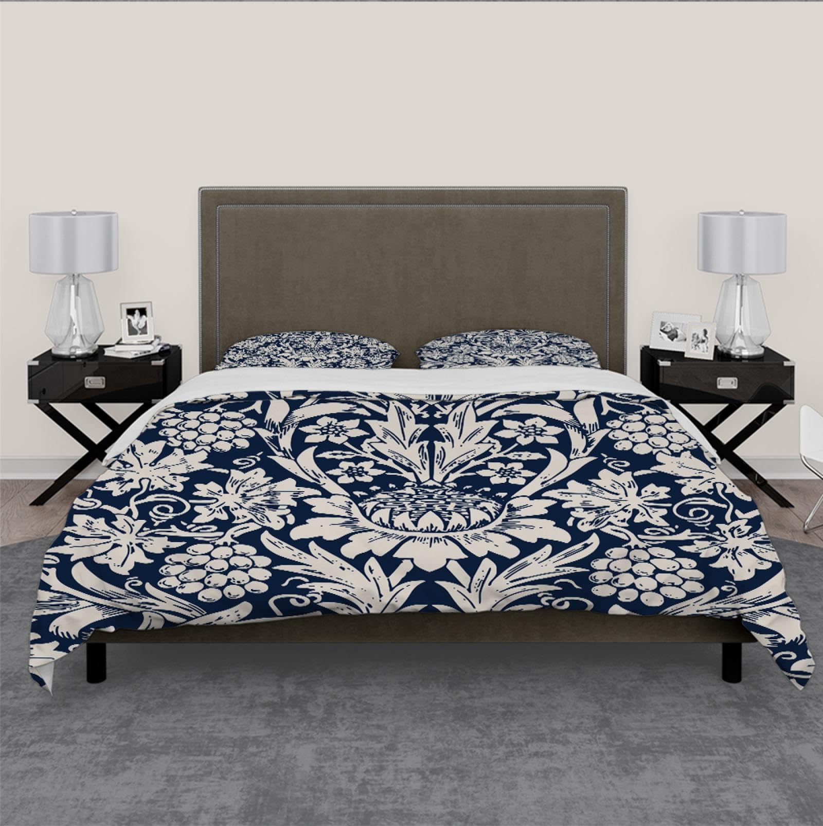 RIVINE Willam Morris Style Duvet Cover Set 3 Pieces Sunflowers Iris (Blue) Pattern Soft Bedroom Bedding Set with 2 Pillow Shams Zipper 4 Ties Full