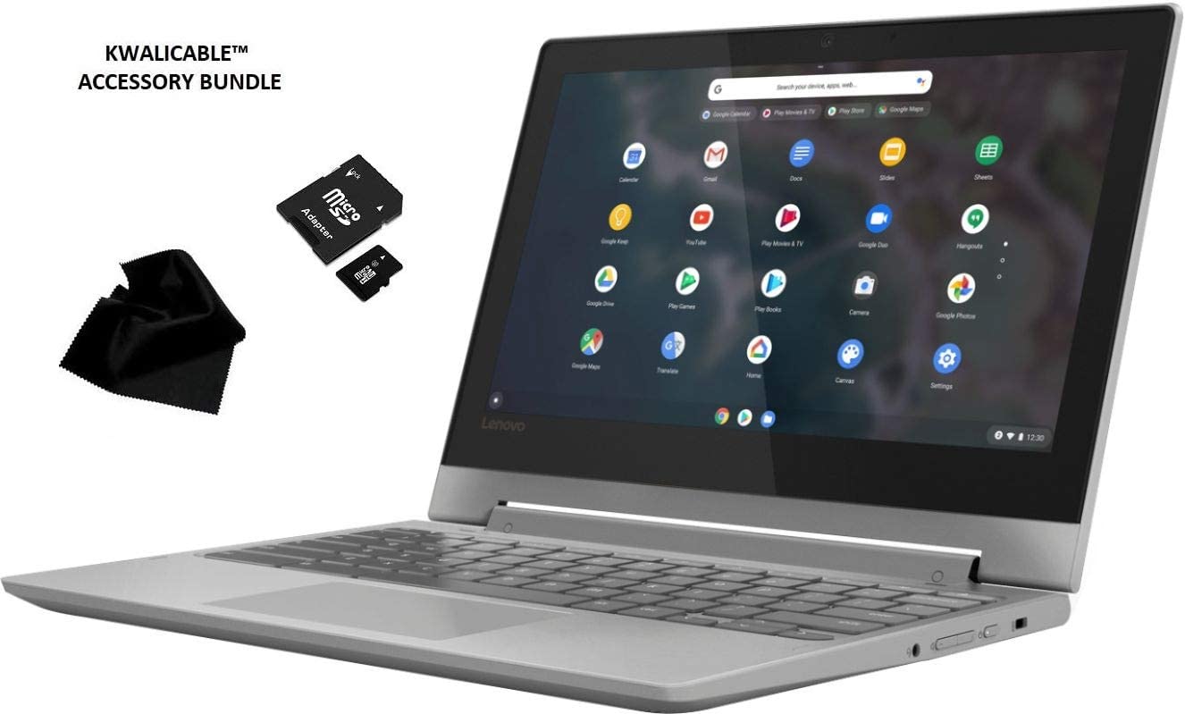 Lenovo Chromebook Flex 3 2 in 1, 11.6" HD (1366 x 768) Touch Screen, MT8173C, 4GB LPDDR3, 32GB eMMC, PowerVR GX6250, Chrome OS, 82HG0000US, Grey, with Kwalicable Accessory Bundle (Renewed)