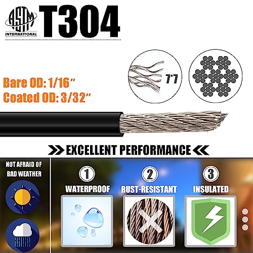 NEREUS String Light Hanging Kit with 164 Ft Nylon Coated 304 Stainless Steel Wire Rope, String Light Suspension Kit, Guide Wire with Turnbuckles and Hooks for Patio, Backyard Lighting Accessories