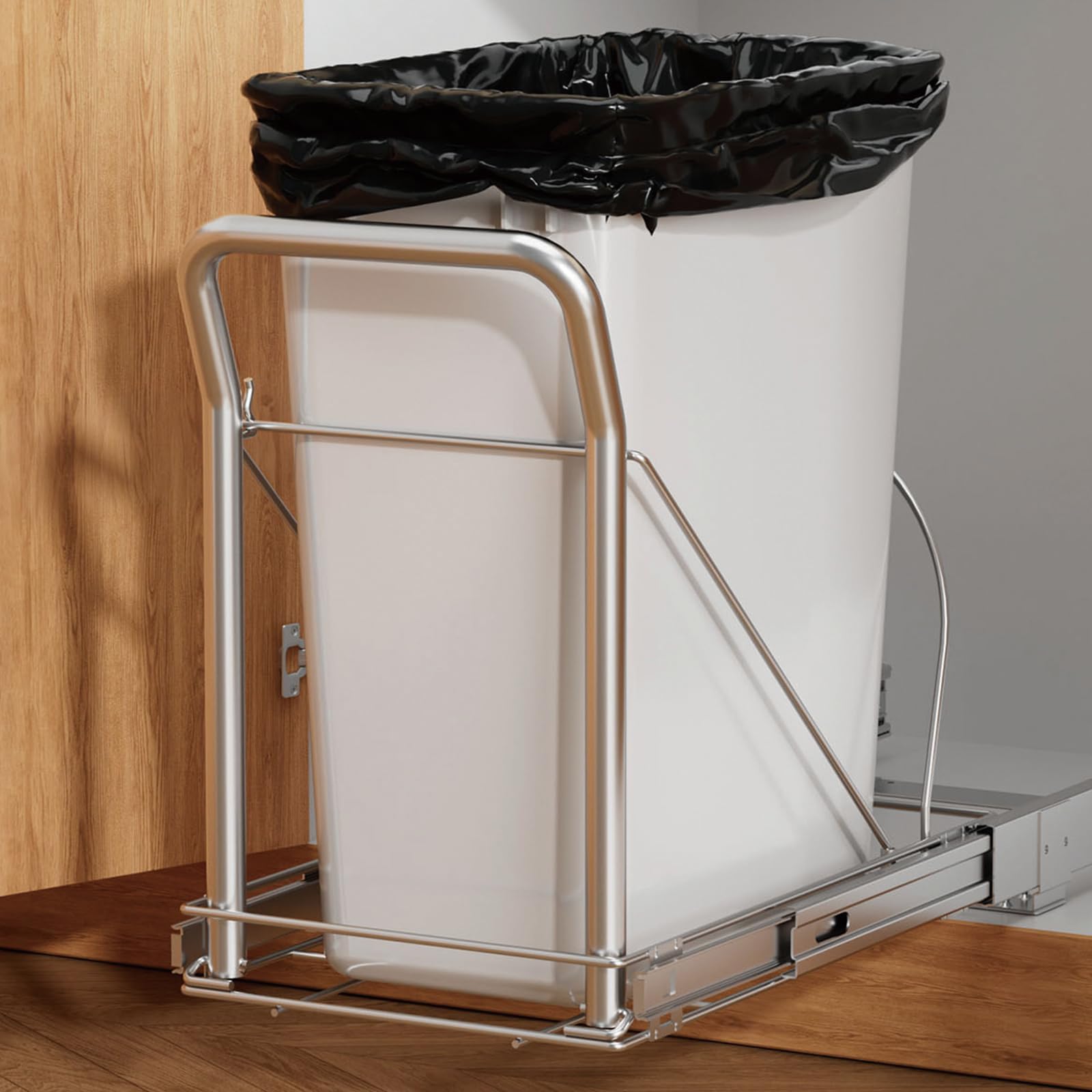 Storvexify Pull Out Trash Can Under Cabinet with Soft Close SlidesďźHeavy Duty Under Counter Garbage Cans for Kitchen, Requires 13" W X 18" D Minimum CabinetsďźChromeďźWaste Bin Not Included