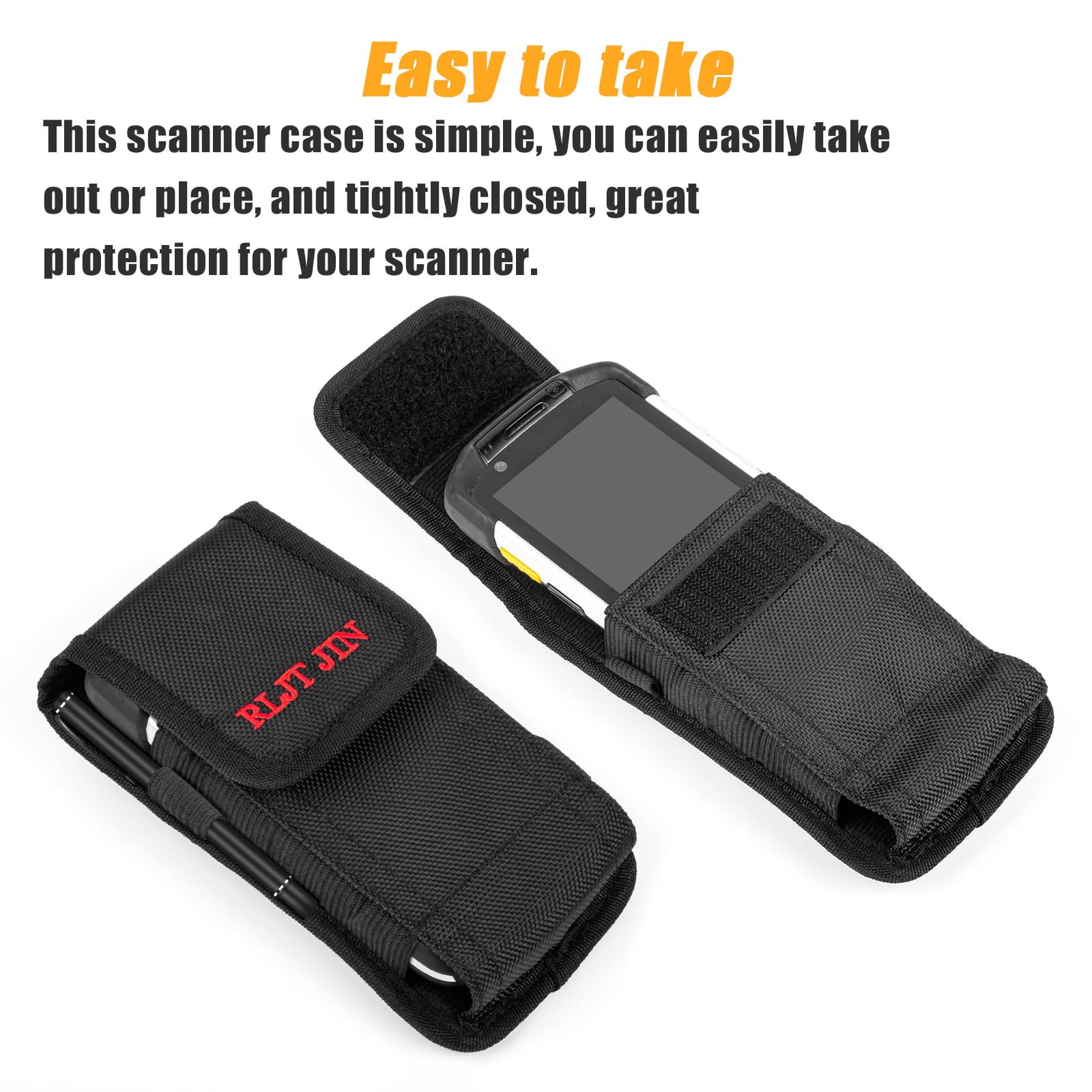 RLJT JIN TC77 Scanner Holster,Durable Carrying Case Pouch for Zebra TC70x,TC70,TC72,TC75,TC77,M60,MC67 Handheld Barcode Touch Mobile Computer,Metal Belt Clip,Pen Holder and with Belt Loop.