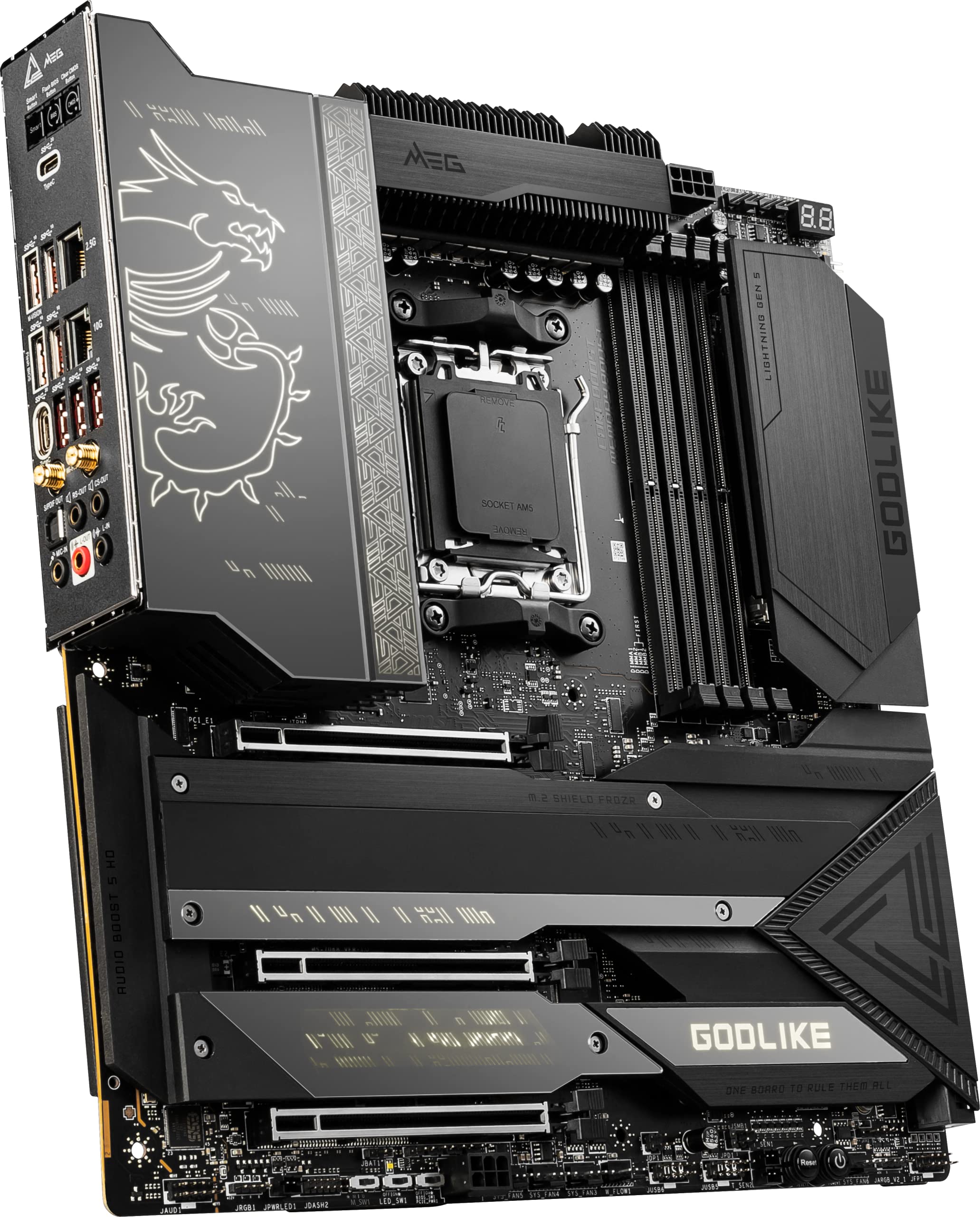 MSI MEG X670E GODLIKE Gaming Motherboard (AMD Ryzen 9000/8000/7000 Series Processors, AM5, DDR5, PCIe 5.0, SATA 6Gb/s, M.2, USB 3.2 Gen 2, Wi-Fi 6E, HDMI/DP, 10Gbps Dual LAN, SLI, EATX)