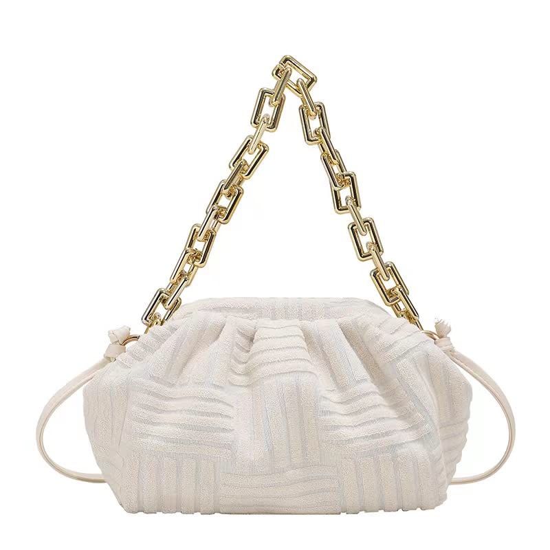 Jacquard Pattern cotton cloud shape dumpling handbag clutch purse for women shoulder hobo bag dupes(White)