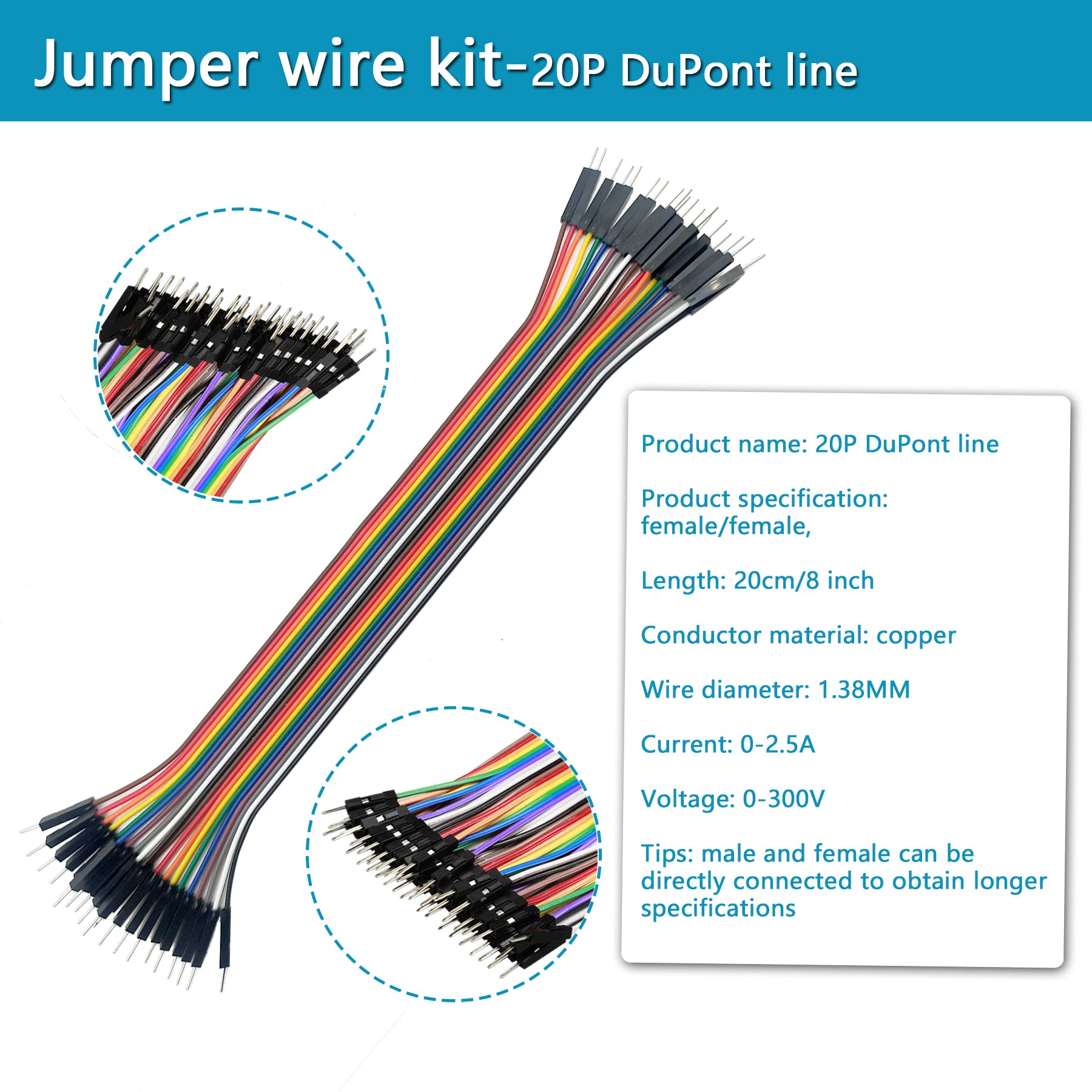 Minidodoca 840 Pcs Breadboard Jumper Wire Cables for Arduino, 14 Values, 2 mm/0.08"-125 mm/4.92" U-Shape Magnetic Jumper Wires Assortment kit & 20Pcs 20cm/8 inch Length Dupont Cable Assorted Kit