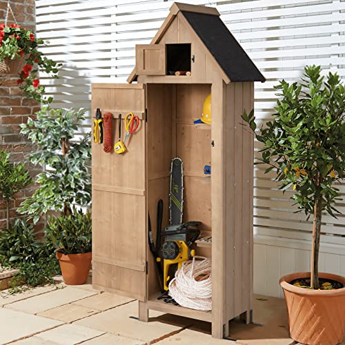MELLCOM Outdoor Storage Shed, 70" Wood Garden Shed with Lockable Doors, Weather Resistant Tool Shed Organizer for Patio, Garden, Backyard, Lawn
