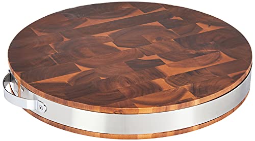 Mountain Woods EGA2SS 15" X 2" Extra Thick Acacia Hardwood End Grain Round Cutting Board w/Stainless Steel Band, 15 X 15 X 2