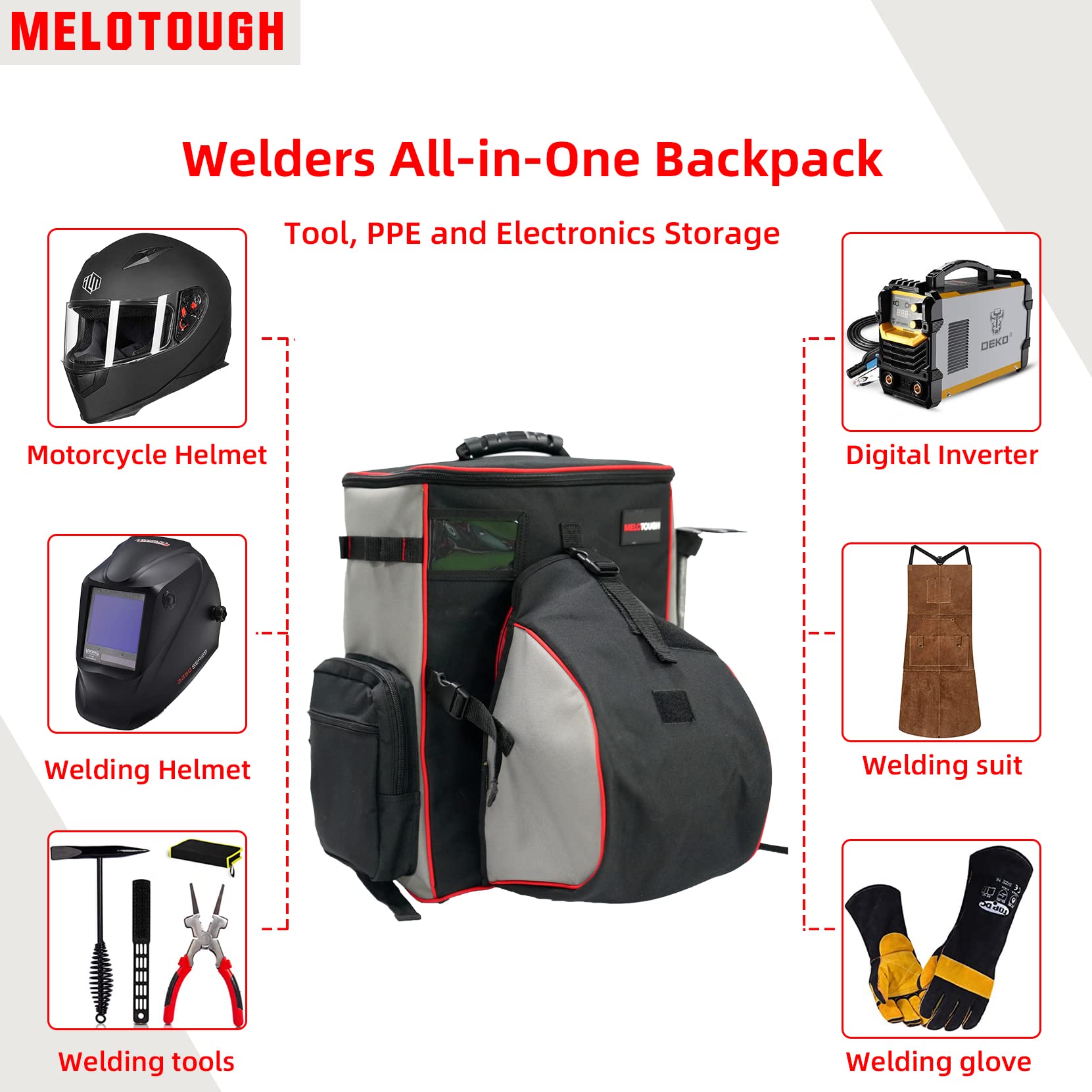 MELOTOUGH Welding Tool Backpack Extreme Gear Pack with Helmet Catch