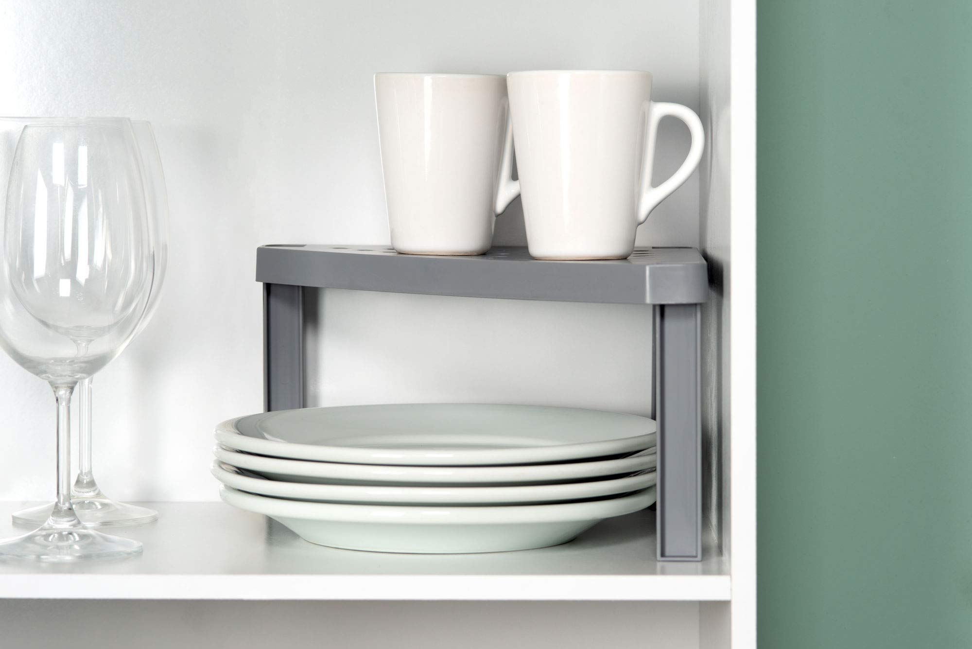 Level Collection Stackable, Kitchen Cabinet and Pantry Organizer, Modular Shelves- Set of 4 Shapes (Gray)