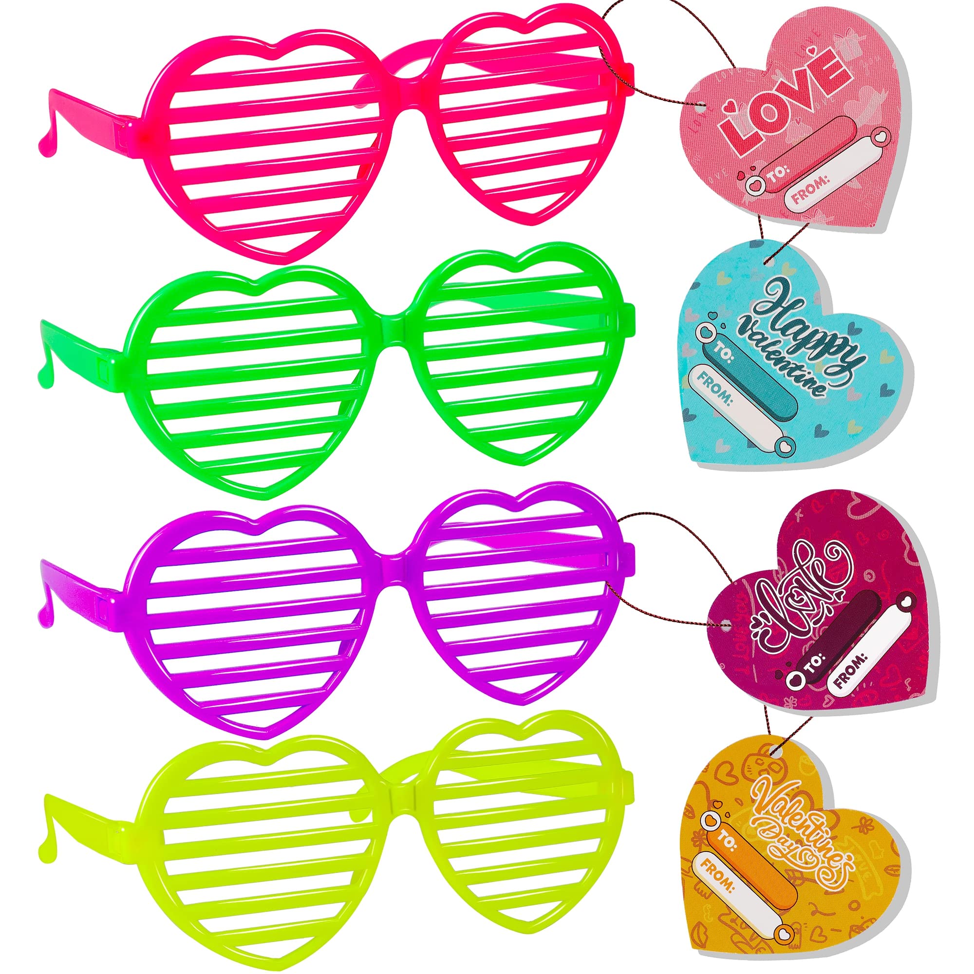 Lulu Home 32 Pcs Valentine's Day Heart Shaped Shutter Shade Glasses with Name Tags for Kids School Greeting Gifts Exchange, Classroom Prize Supplies, Kids Toys Party Favors