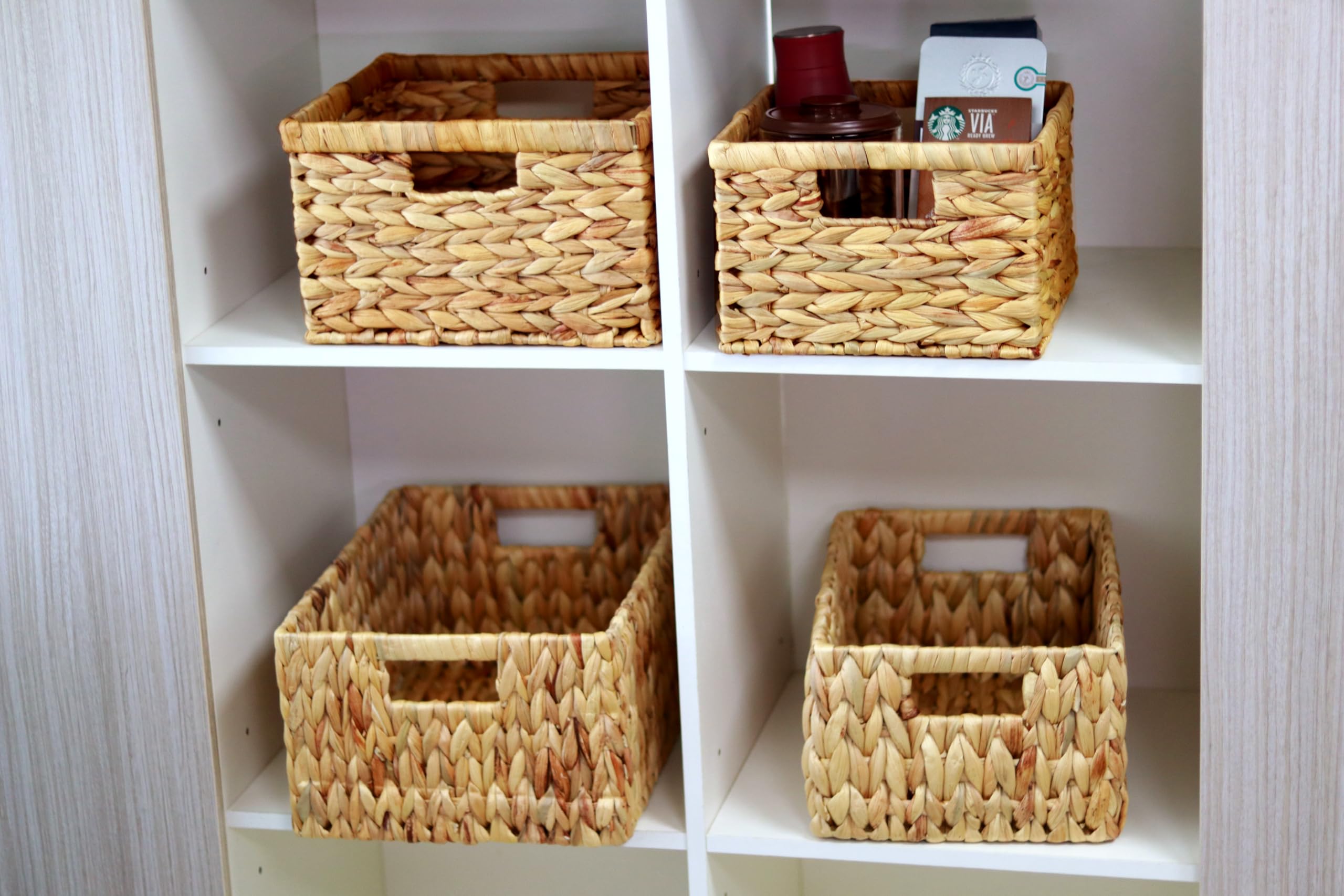 Rlosjin Wicker Storage Basket, Organization Basket, Storage Basket With Built-In Handles, Water Hyacinth Stand (2-Pack, Natural Hyacinth)11.4x11.4x7.1&9.8x9.8x6.5