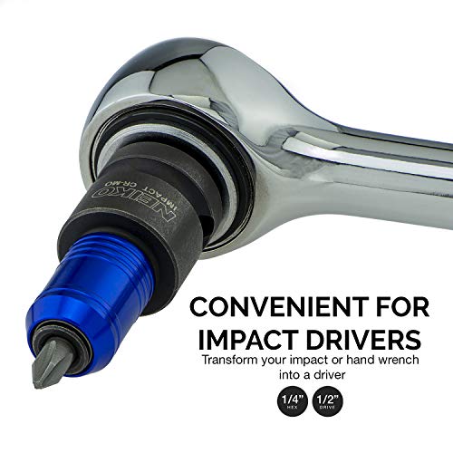 Neiko 30275A Impact Wrench Adapter for Ratchet-Wrench Drivers, 1/2-Inch-Drive Female to 1/4-Inch Hex Converter, Quick-Change Chuck, CrMo Steel