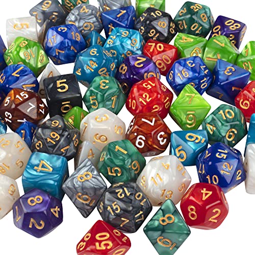 Monster Gaming 200 count Bulk Dice Value Pack-10 Different Marbled Colors -Multi-Colored Assorted Polyhedral Die, Compatible with Dungeons and Dragons, RPG & Board Games- Includes D4 D6 D8 D10 D12 D20