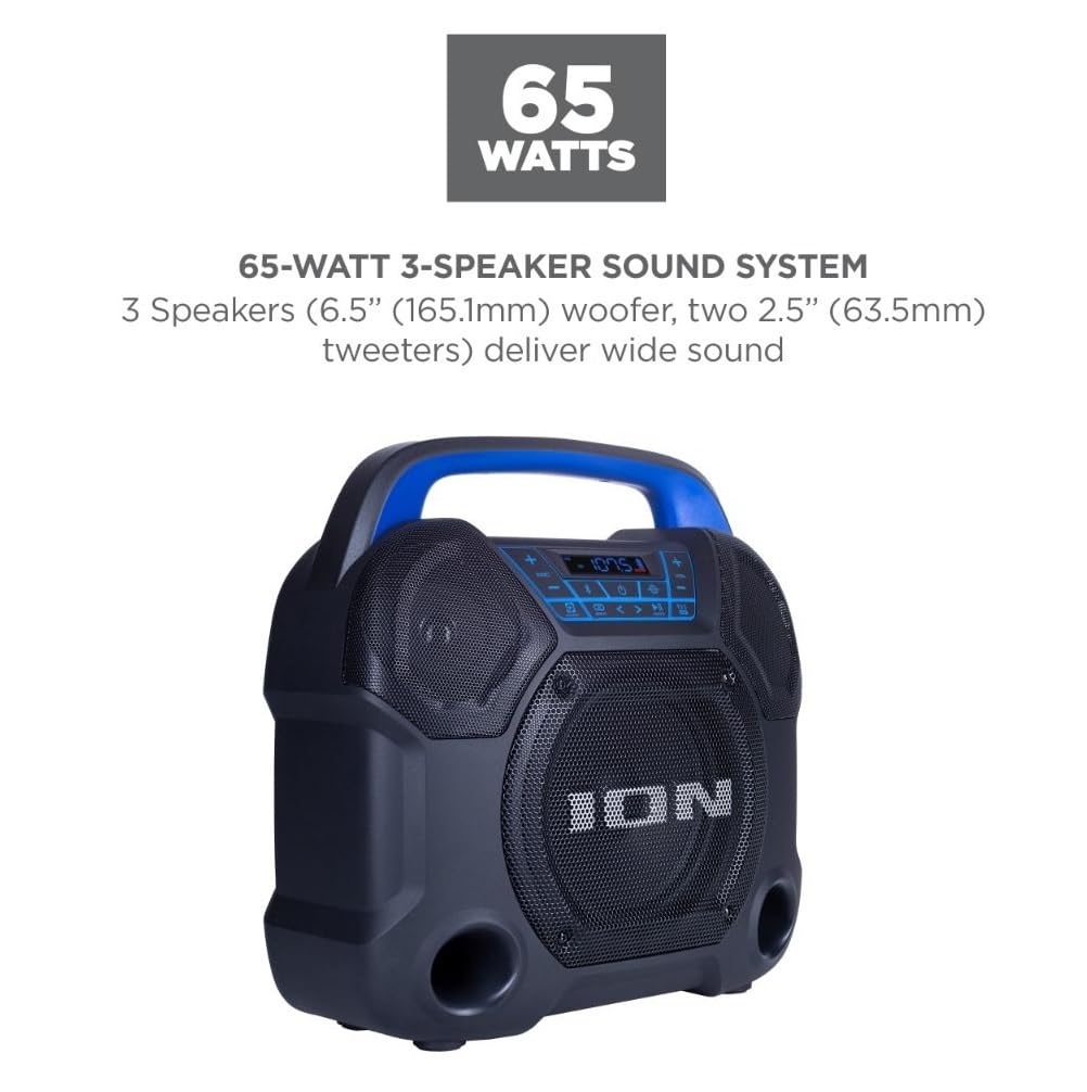 Ion Explorer Express Outdoor Party Speaker with Rechargeable Battery, Bluetooth and Radio for Birthday, Pool Party, BBQ β Premium Wide Sound, Three Speakers, USB Charging & App (Renewed)