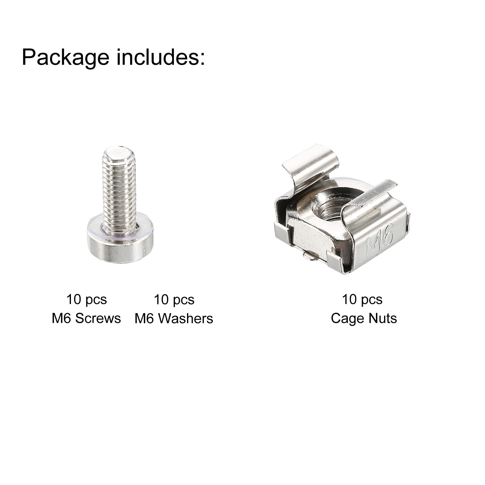 PATIKIL Rack Mount Cage Nuts M6x15mm Mounting Screws Iron Nickel Plated for Server Rack Cabinets with Washers, Silver Tone 40 Sets