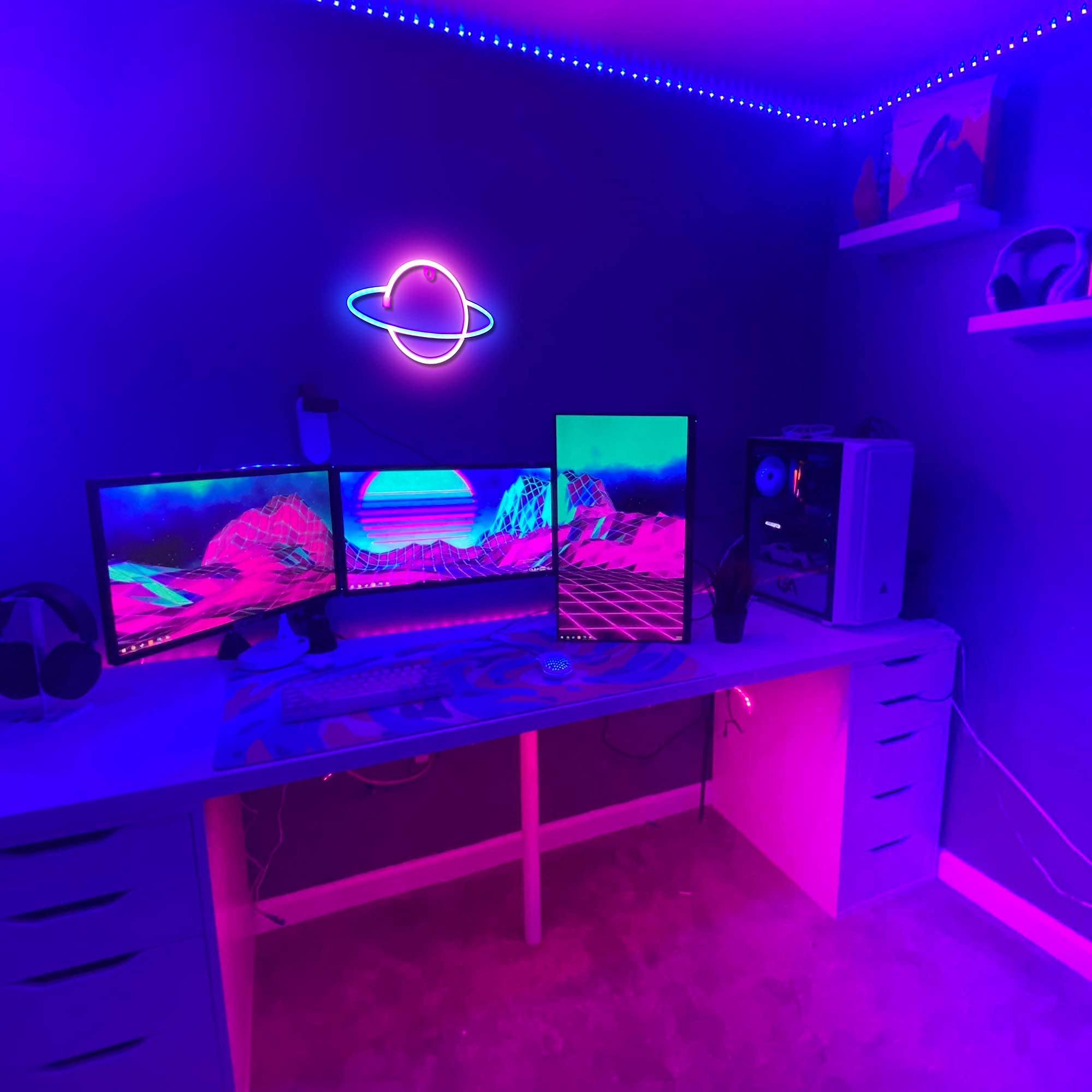 Lumoonosity Blue Pink Planet Neon Sign Blue Controller Gaming Light