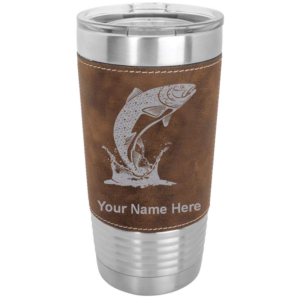 LaserGram 20oz Vacuum Insulated Tumbler Mug, Trout Fish, Personalized Engraving Included (Faux Leather, Rustic)