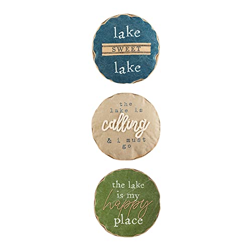 Mud Pie Round Lake Pillow, 18" Dia, Happy Place