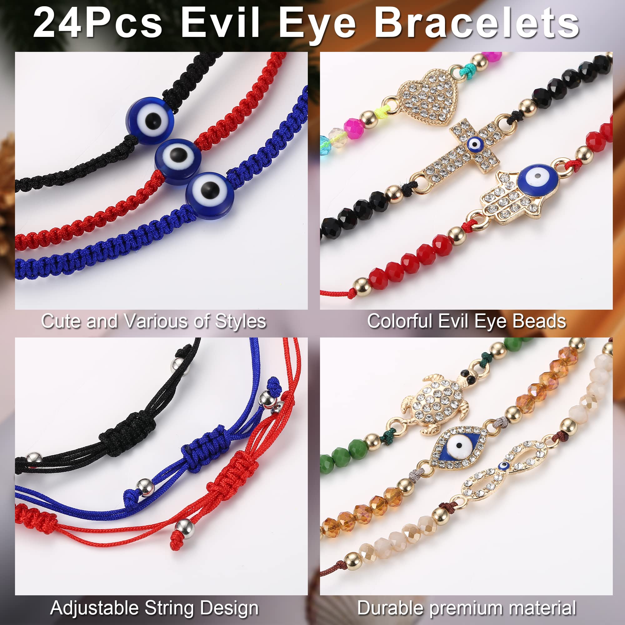 Jstyle 24Pcs Evil Eye Bracelets for Women Mexican Bracelets Set Adjustable Evil Eye Jewelry Red String Knot Bracelet Hamsa Protection Mal De Ojo Bracelets Pack A