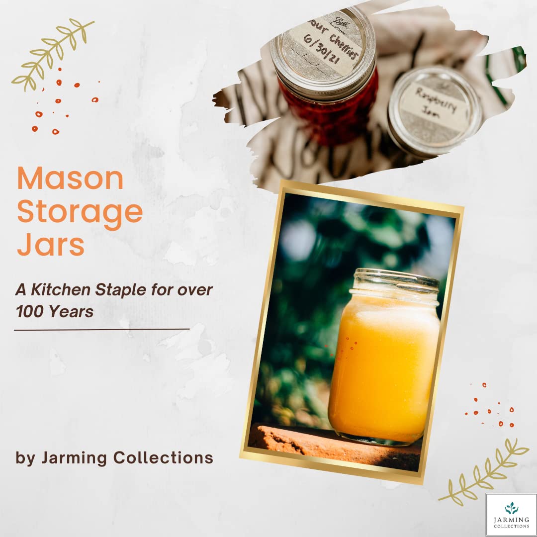 Jarming Collections Glass Regular Mouth 24 oz Mason Jars with Lids & Bands - BPA Free Plastic Storage Lids - Made in USA - 24oz Mason Jars Regular Mouth 24 oz with Lids - Set of 2