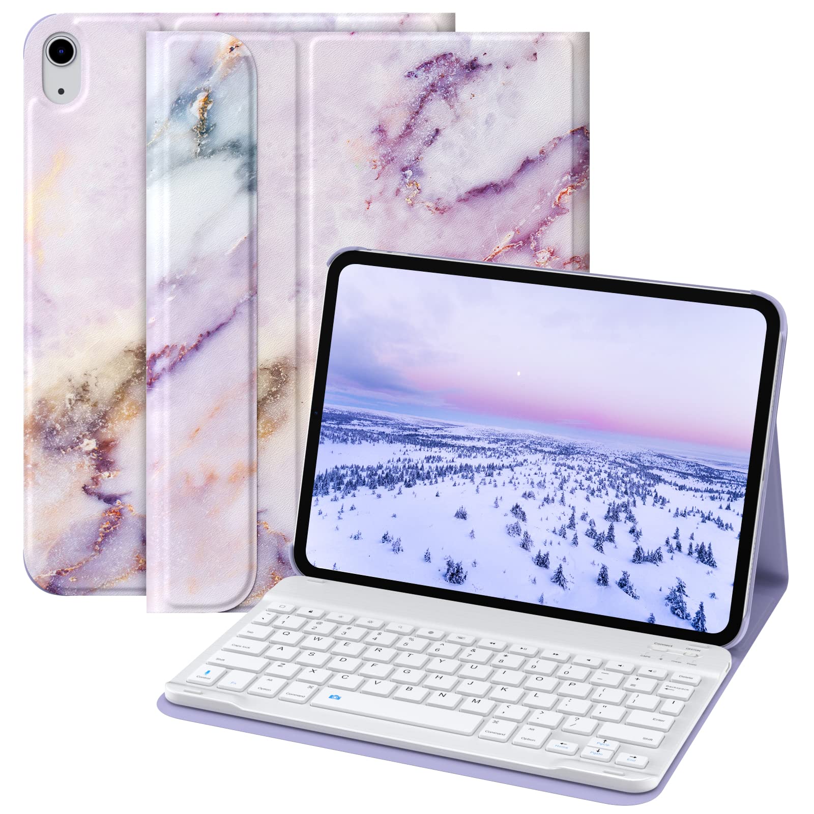 MoKo 2-in-1 Detachable Bluetooth Keyboard Case for iPad 10th Generation 10.9-inch 2022, Purple Marble