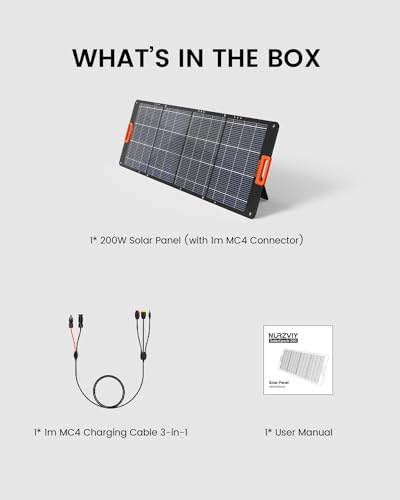 NURZVIY 200 Watt Portable Foldable Solar Panels 200W Solar Cell Solar Charger for Power Station, Waterproof w/Adjustable Kickstand XT60 Anderson DC 8mm Connector for Camping, Off Grid Living