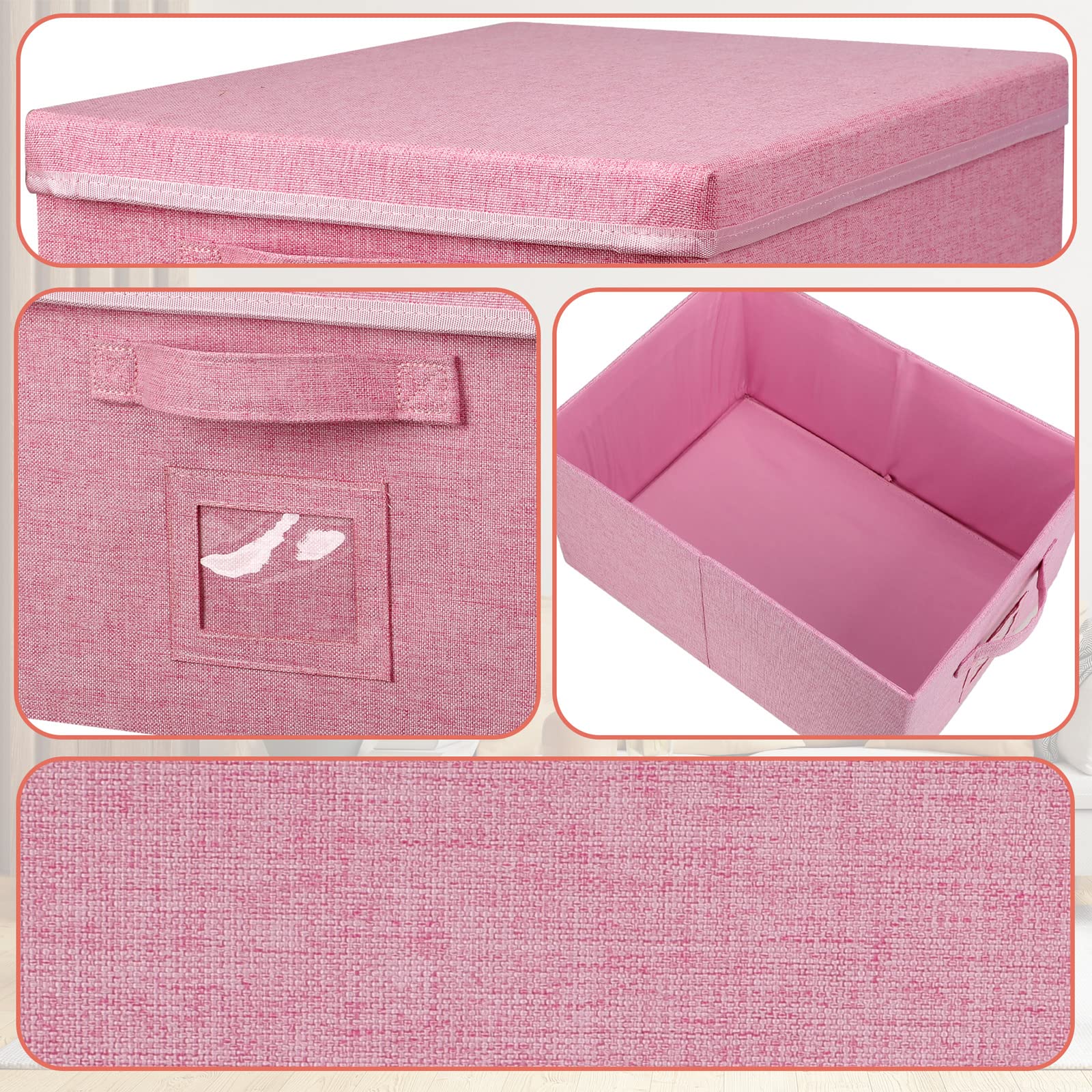 Graciadeco 22.8qt Closet Storage Boxes with Lids Pink Folding Keepsake Storage Bins Stackable Flat Lidded Carboard Storage Contaner for Clothes Barbie Shoes, 2 Pack