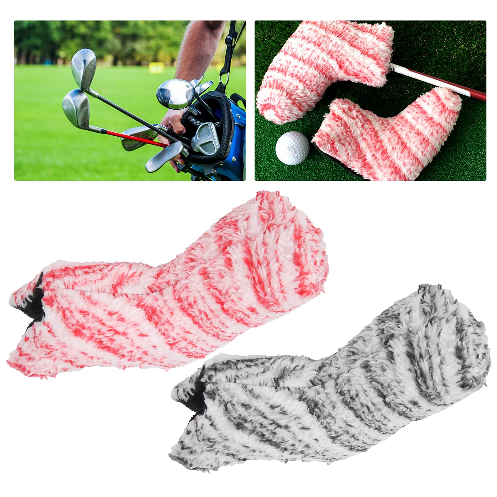 L-Shaped Plush Golf Head Covers Club Protective Driver Headcover Sock Shape,Golf Gift & Golf Bag Accessories(White Gray)