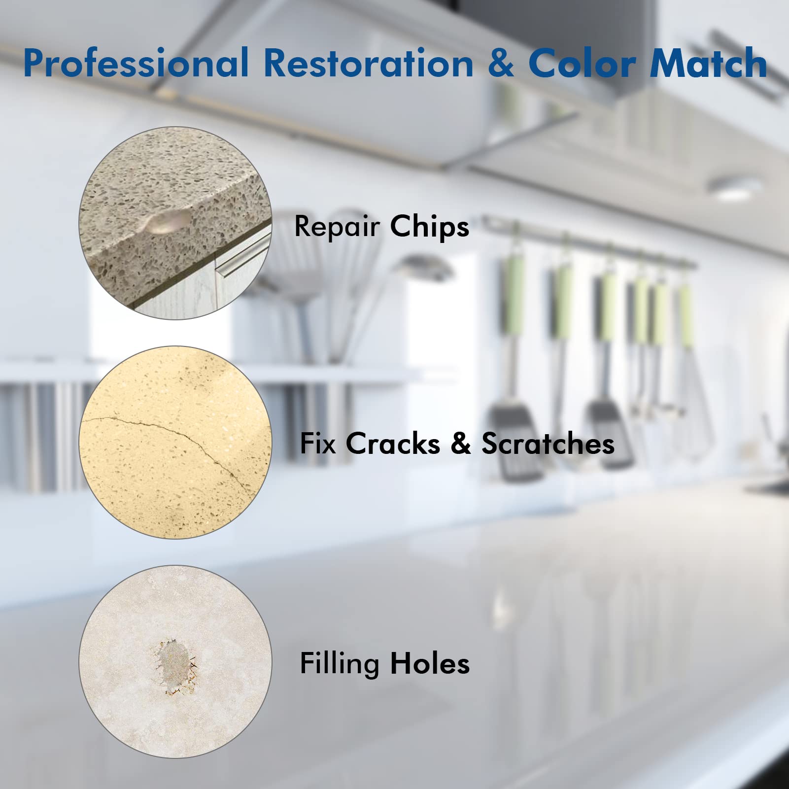 Quartz Tile Granite Marble Countertop Repair Kit (Color Match), Quartz Countertop Chip Repair Kit, Epoxy Cracked Tile Filler for Porcelain Stone Cracks Chips and Scratches