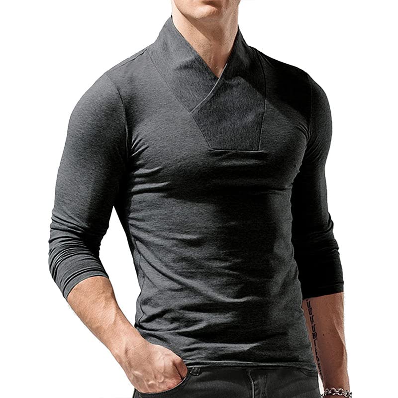 Men's Turtleneck Pullovers Long Sleeve V-Neck Slim Fit Underwear Thermal Soft Solid Sweaters Gray L