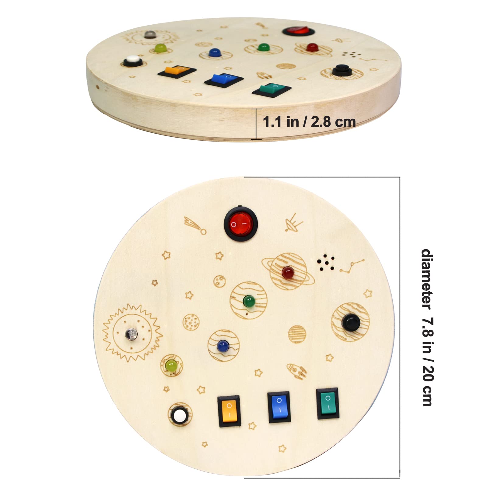 MICKYU Wooden Montessori Sensory Busy Board Toys with Led Light for 1 2 3 Year Old Toddlers Boys