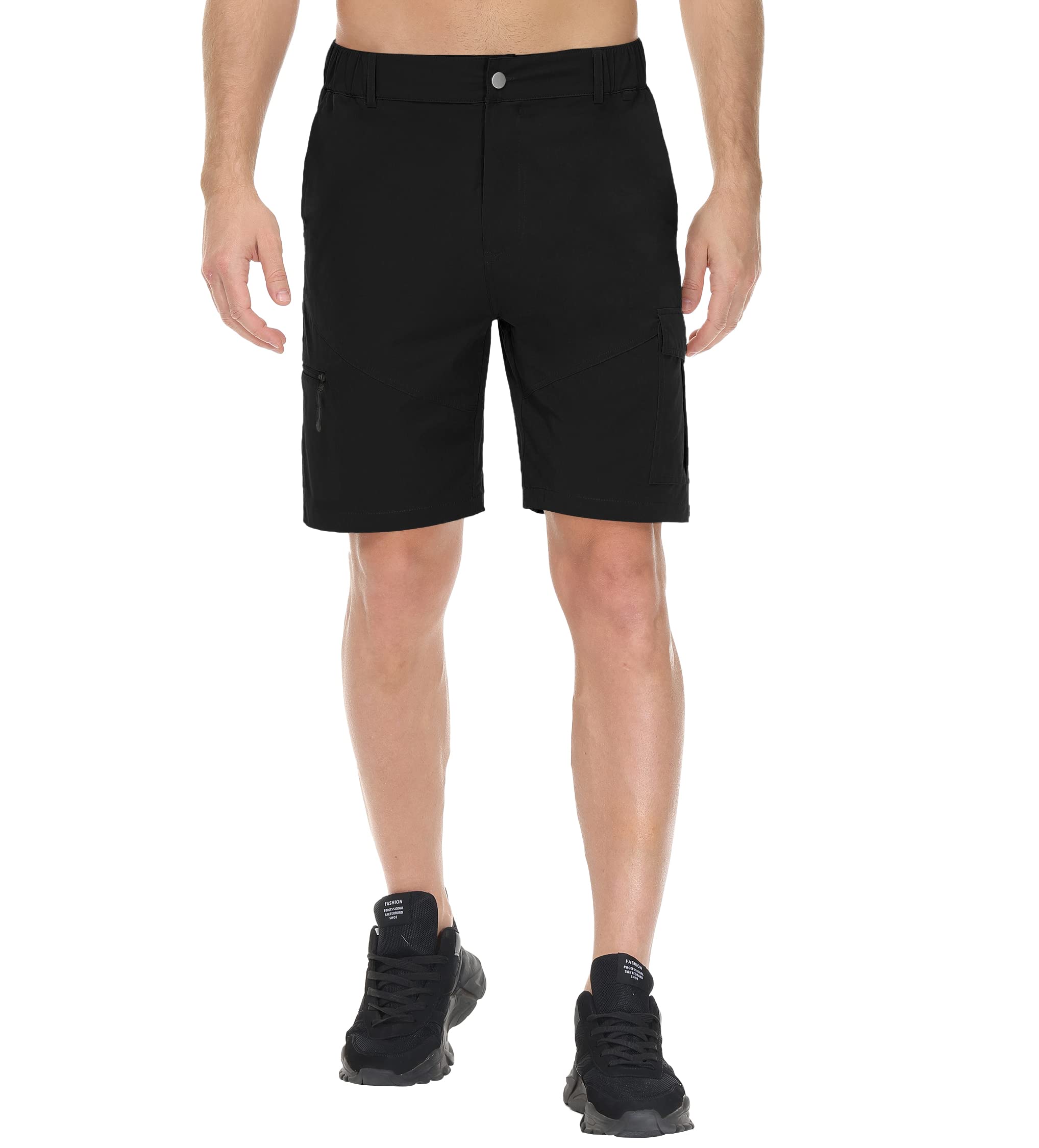Men's Water Resistant Hiking Cargo Casual Shorts Quick Dry Lightweight with Zipper Pockets Fishing Golf Camping Black L
