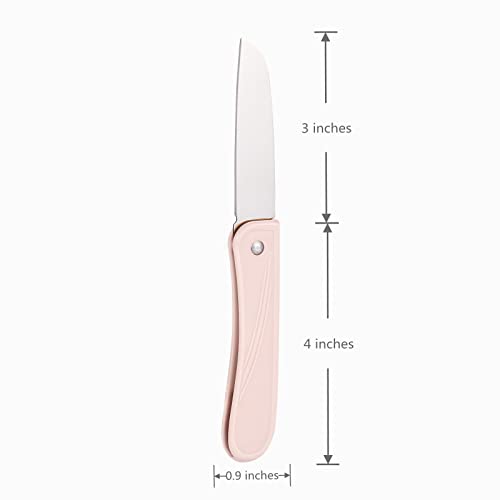 Sumteene Paring Knife, 4 Pcs Folding Knife, 3" Vegetable and Fruit Knife, Stainless Steel Small Kitchen Knife for Cooking, Peeling, Slicing, Picnics, & Travel, Pink/Green/Blue/Light Green