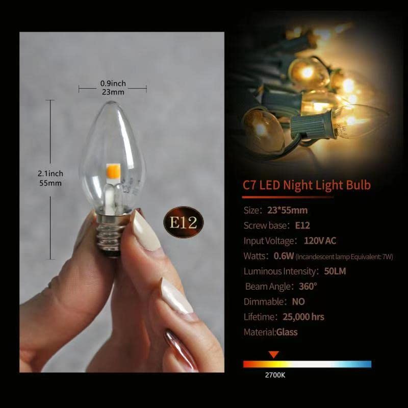 LED Night Light Bulb, C7 E12 LED Bulbs Candelabra Light Bulbs, 0.6 Watt Equivalent 7W Incandescent Bulb, Warm White 2700K, Window Candles & Chandeliers Replacement Bulb, 6 Pack, Halloween Christmas