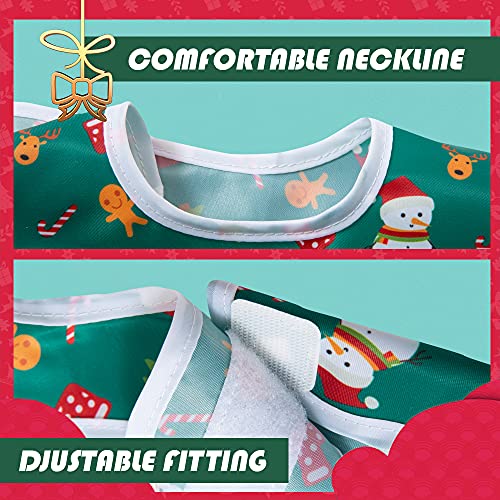 Little Dimsum Feeding Baby Bibs Waterproof Drool Christmas Bib Coverall 2 PCS Set Adjustable Closure for Babies Toddlers with Large Pocket (6-36 Months) Christmas(Snowman&Santa)