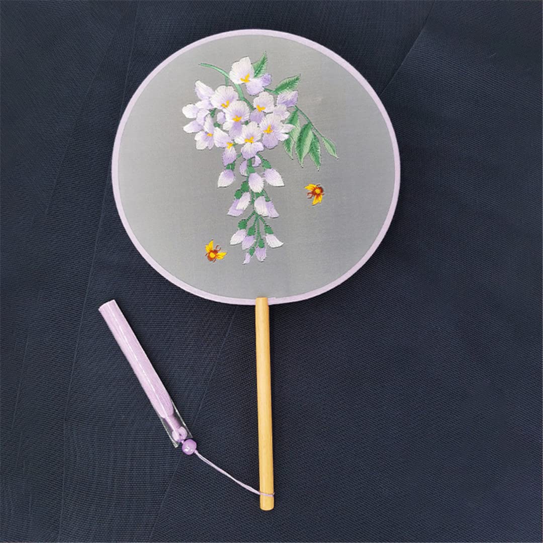 Lmtossey 1PC Women Dancing Embroidery Flower Handheld Fan Vintage Translucent Chinese Style Round Silk Fans New #A