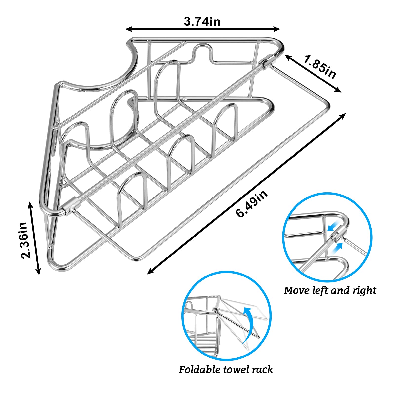 MAISEEN Kitchen Sink Caddy Sponge Holder, Space Saving Kitchen Sink Organizer + Sink Brush Holder + Dish Rag Holder, 304 Stainless Steel, Multi-Purpose 6 In 1 Kitchen Sink Accessories. Silver