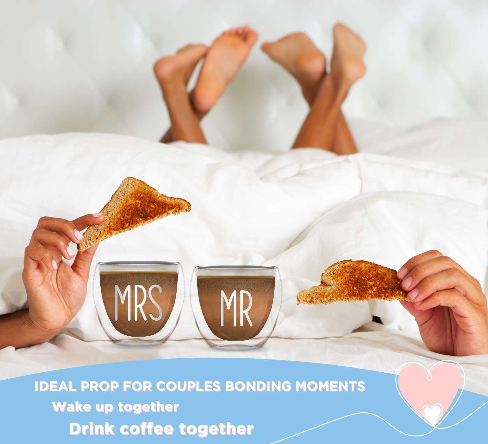 MM Creations - MR and MRS GIFT BOX: Clear & Heat insulated Coffee Mugs Set of 2, 9 Oz| in a Ready to Offer Stylish and shockproof Packaging