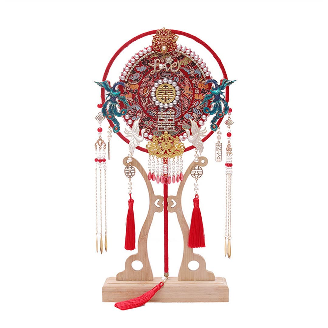 Lmtossey Antique Bridal Fan Chinese Classical Wedding Bride Long Handle Group Fan Wedding Supplies Xiuhe Photography Hold Fan Props