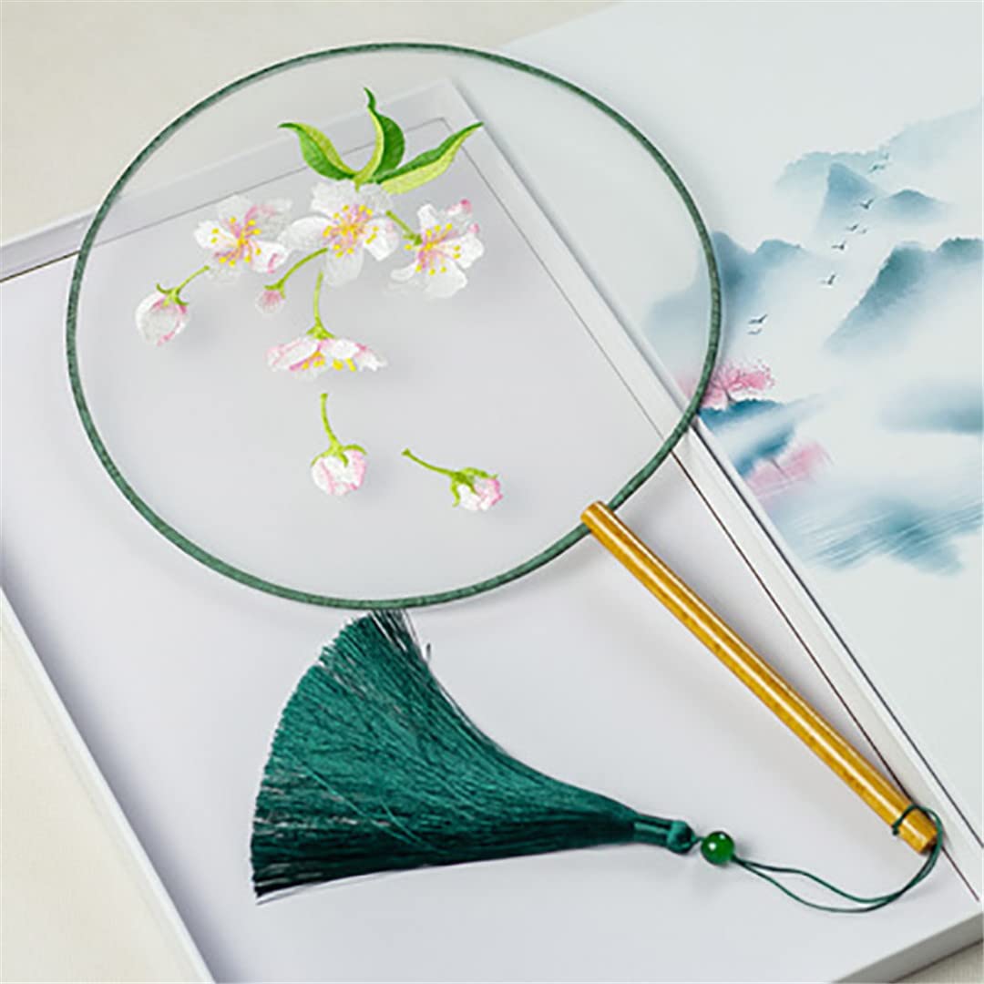 Lmtossey Traditional Chinese Double-Sided Pattern Hand Held Circular Fan, China Han Ancient Dance Hanfu Cheongsam Embroidery Round Fan