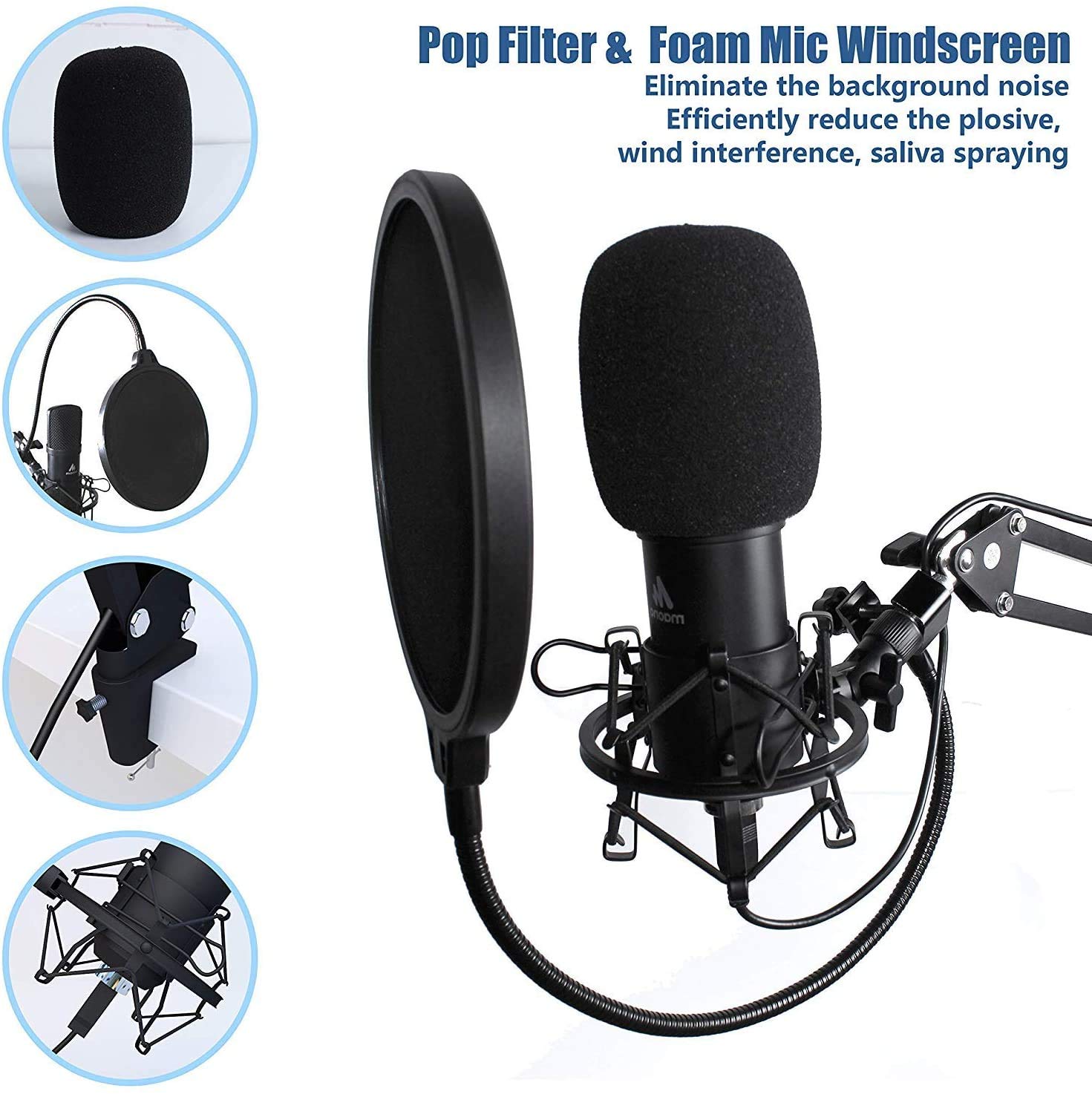 MAONO Computer Microphone with Studio Headphone Set, All in One USB Mic 192kHz/24bit for Zoom Meetings, Podcasting, Streaming, YouTube, Voice Over