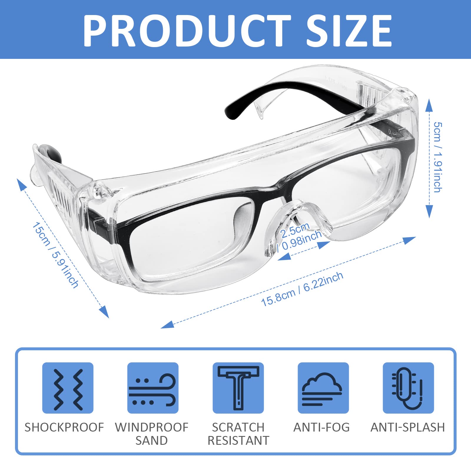 Queekay Safety Glasses over Eyeglasses Anti Dust Impact Scratch Safety Goggles for Men Women Nurses Workers Architect Lab(20 Pairs)