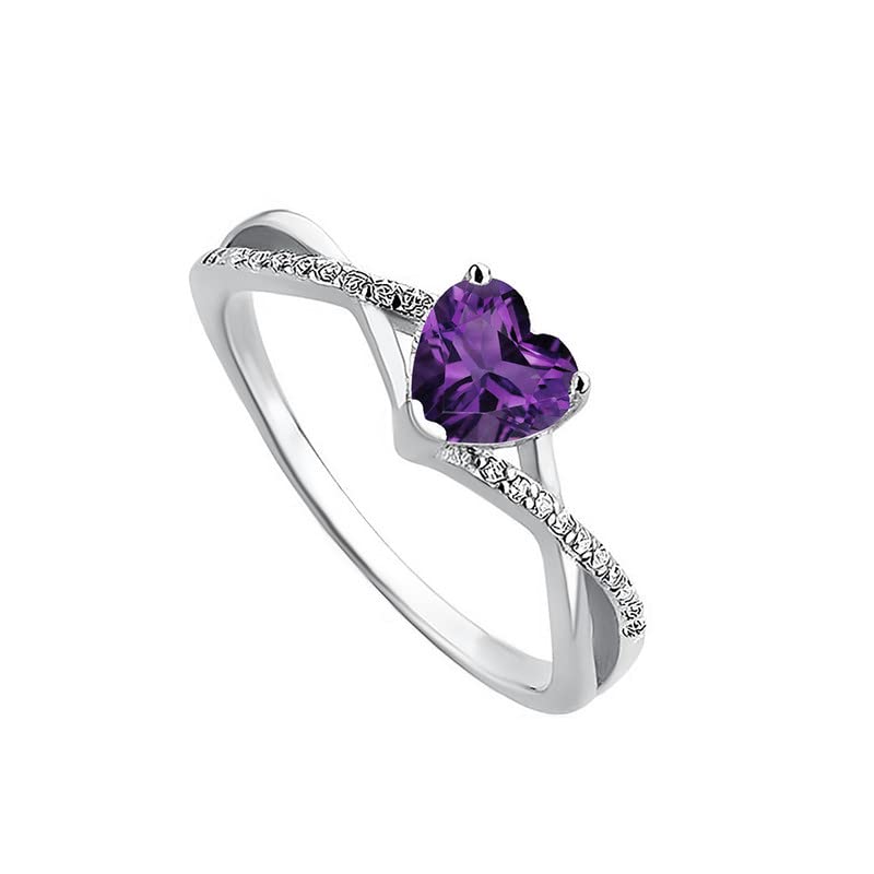 Kaius Jewels 925 Sterling Silver Heart Shape Natural African Amethyst Gemstone Birthstone Gift For Her Promising Women's Ring Size Us-5
